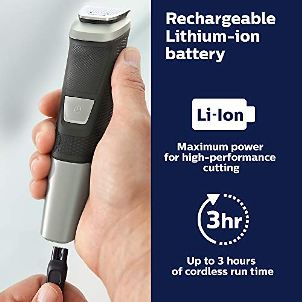 Philips Norelco Multigroomer All-in-One Trimmer Series 5000, 18 Piece Mens Grooming Kit, for Beard Face, Hair, Body Hair Trimmer for Men, No Blade Oil Needed, MG5750/49