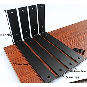 8 Pack - L11" x H 6" x W 1.5", 5mm Thick Rustic Shelf Bracket, Iron Shelf Brackets, Metal Shelf Bracket, Industrial Shelf Bracket, Modern Shelf Bracket, Decorative Shelving, Shelf Supports with Screws