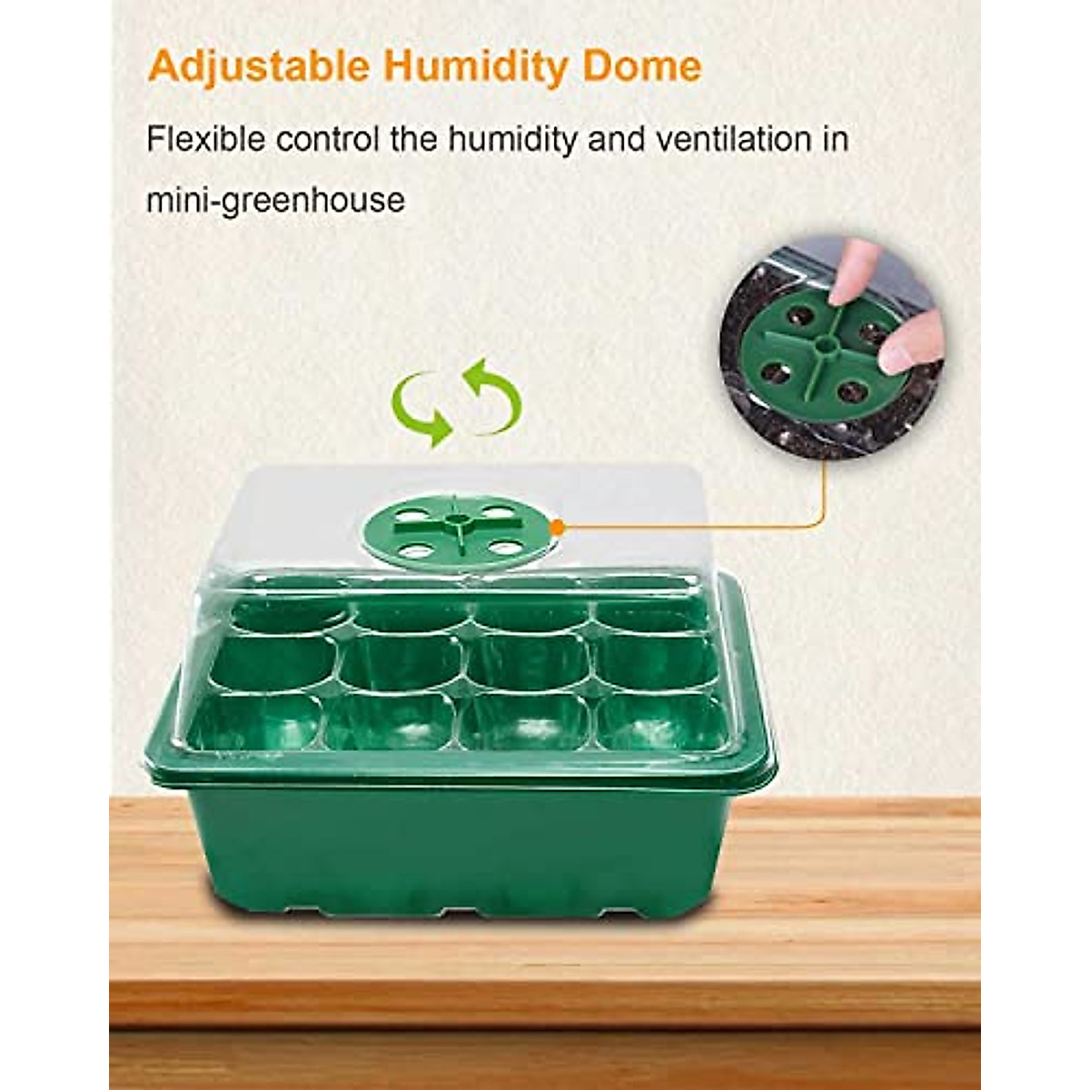 DOMMIA Seed Starter Tray, Reusable Seed Starter Kit with Adjustable Humidity Dome, Transparent Vegetable Propagator Trays, Space-Saving Mini Agriculture Plant Germination Equipment for Seeds Growing