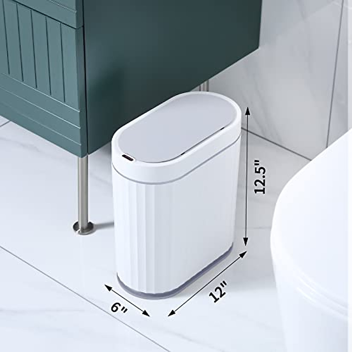 ELPHECO Bathroom Motion Sensor Trash can 8 Litre Automatic Garbage Can, 2 Gallon Slim Plastic Smart Trash Can with Lid, Waterproof Intelligent Trash Bin for Bedroom, Bathroom, Kitchen, Office