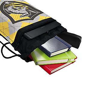 LOGOVISION Harry Potter Hufflepuff Plaid Sigil Drawstring Backpack Sports Bag Sackpack 17" x 13", Perfect for Gym, Yoga or Practice