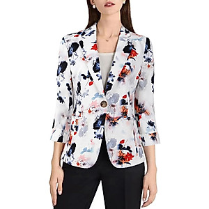 Womens 3/4 Sleeve Lightweight Office Work Suit Jacket Boyfriend Blazer (1905 White, L)