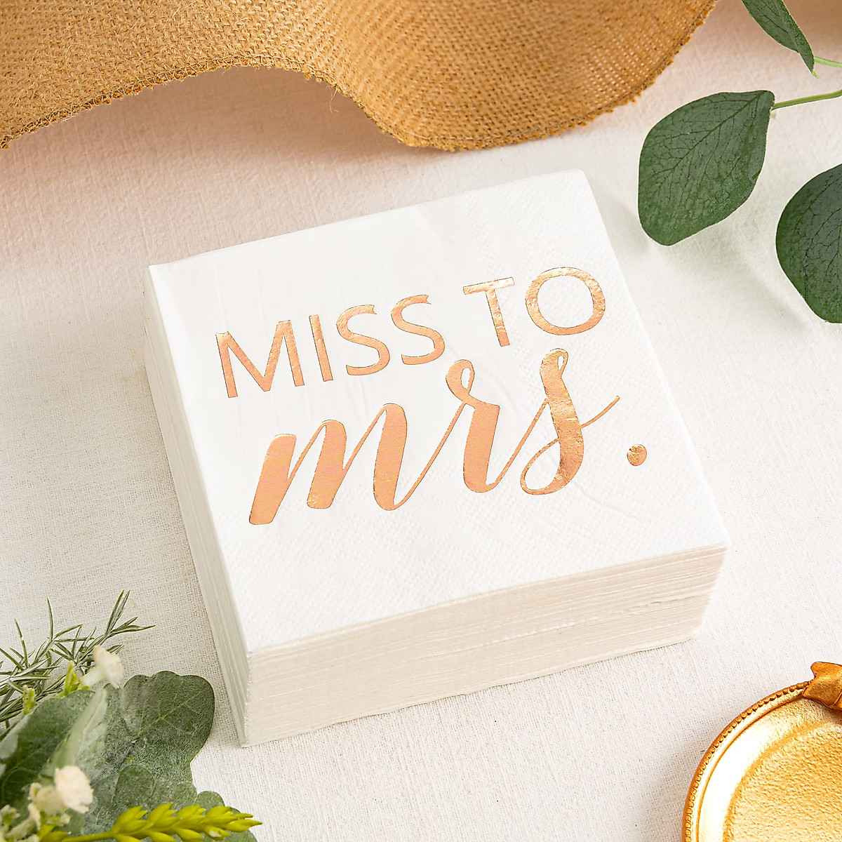 Calculs Bridal Wedding Beverage Napkins Miss to Mrs Celebrations Tableware Snack/Dessert/Beverage Disposable Napkin Rose Gold Foil 55 Pcs