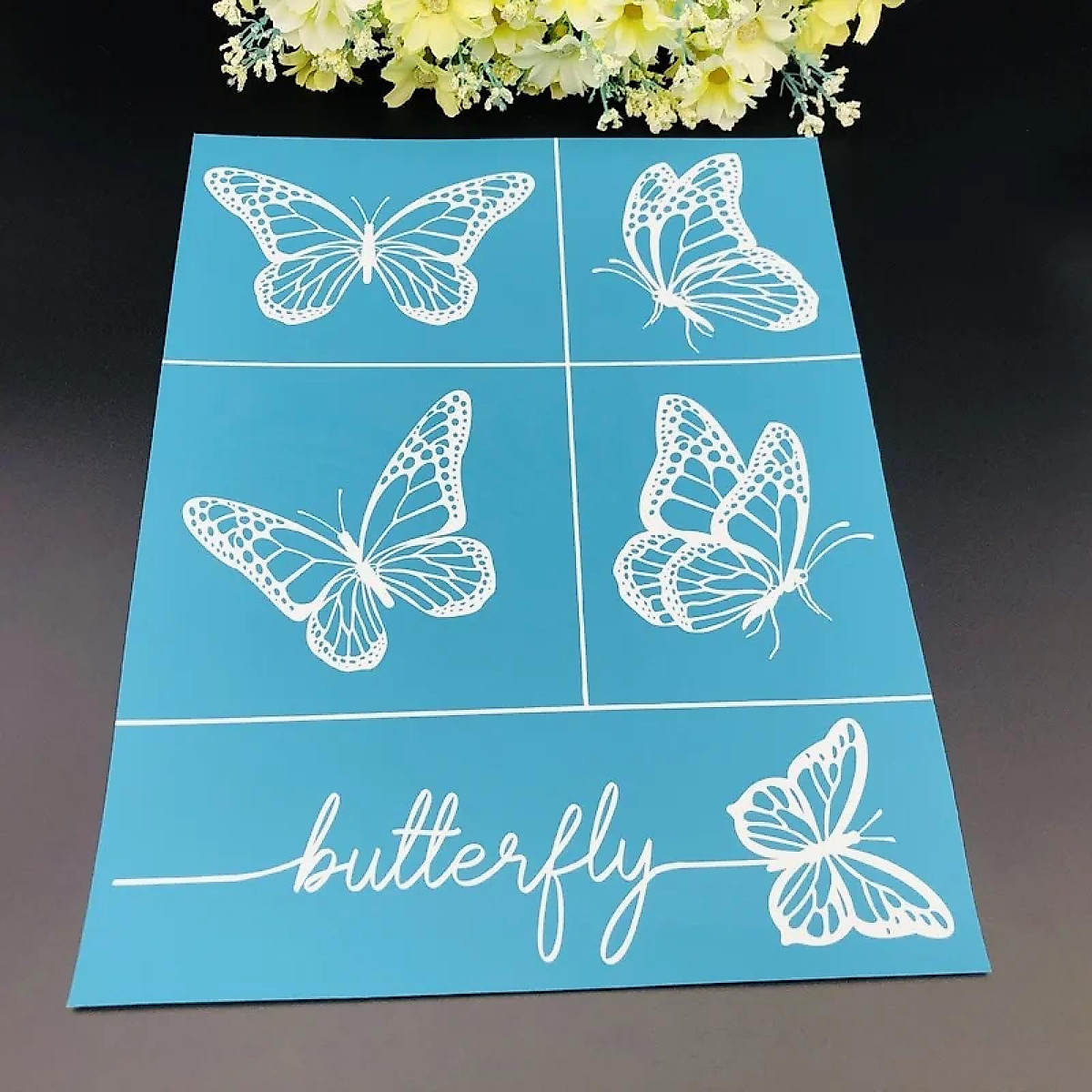 MANGOUSONG Screen Printing Kit,22x28cm Butterfly Mesh Screen Stencils Self-Adhesive Silk Screen Printing Stencil for Canvas Bag Transfer Print Washable