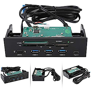 ASHATA Front Panel Hub 11 Port PC Front Panel with USB 3.0 Ports USB 3.1 eSATA Port and 6 Card Slots Card Reader Support M2 MSO Memory MS XD 64G CF Card Fit Any 5.25” Computer Case Front Bay