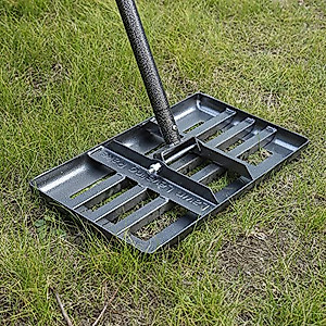 SANDEGOO Lawn Leveling Rake | Levelawn Tool | Level Soil or Dirt Ground Surfaces Easily | 18” x 10” Ground Plate | rakes for lawns Heavy Duty 72” Extra Long Handle | Extracted Iron Metal Black