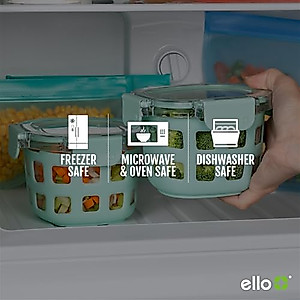 Ello Duraglass 4-Pack 2 Cup Reusable Glass Container Jar with Leak Proof Lids and Protective Silicone Sleeves | Perfect for Overnight Oats, Yogurt | BPA-Free | Dishwasher Safe | Evening Orchard