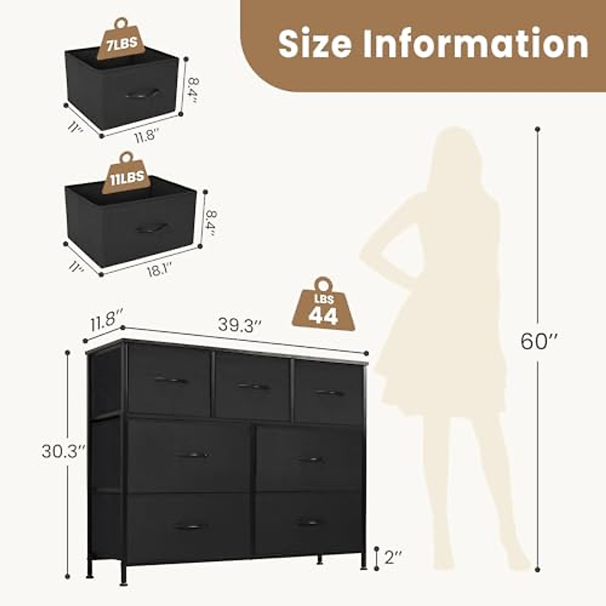 NEWBULIG Dresser for Bedroom,Steel Frame and Wooden Top Closet with 7 Chest Clothes Storage Set,Living Furniture Organizer,30 Inch Height Shelf in Kids Room,Hallway, 7 Drawer, Black