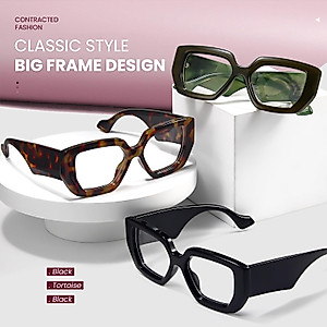 livho 3 Pack Blue Light Glasses Women Men Oversized Fashion Computer Bluelight Blocking Thick Frame Eyeglasses Anti Eyestrain (A1 Black/Dark Green/Leopard)