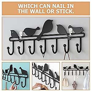 LIFKOME Vintage Wall- Mounted Coat Rack with 7 Hooks, 5 Birds Wall Mount Key Holder, Black Metal Key Rack Hanger, Multi- Hanger Hook for Kitchen Bathroom Bedroom Hallway