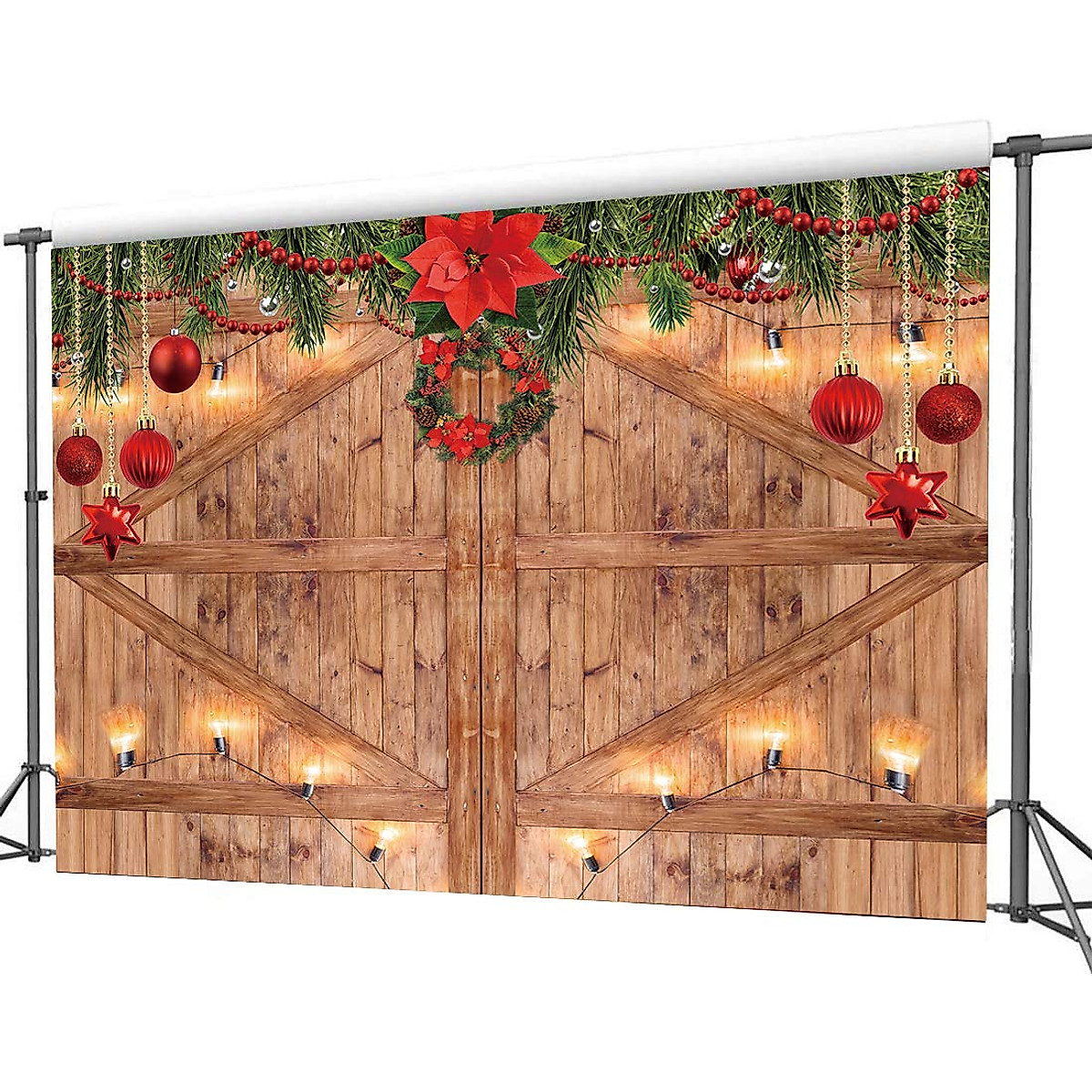 CYLYH 10x8FT Christmas Backdrop New Year Party Background Barn Door Backdrop Family Party Christmas Decoration Background Photo Studio Props D507