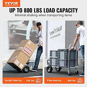 VEVOR Aluminum Convertible Hand Truck, 2 in 1 Design 800 Lbs Capacity, Heavy Duty Industrial Collapsible cart, Dolly Cart with Rubber Wheels for Transport and Moving in Warehouse, Supermarket, Garden