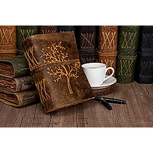 Vintage Leather Journal Tree of Life - Leather Bound Journal - Vintage Deckle Edge Paper - Sketchbook - Journal for Women Men - Book of Shadows by LEATHER VILLAGE (Distressed Brown, 8 inchesX6 inches)