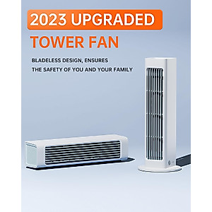 FrSara 12" Oscillating Small Tower Fan - Bladeless Desk Fan with Remote Control, 3000mHA USB C Small Office Fan with 3-Speed, Strong Wind Ultra Quiet Fan for Office, Bedroom, Home, Desktop, White