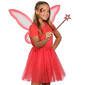 Funcredible Fairy Accessories Set - Fairy Wings, Fairy Wand with Fairy Glitter - Red Tooth Fairy Wings - Halloween Cosplay Party Favors for Women, Men and Kids
