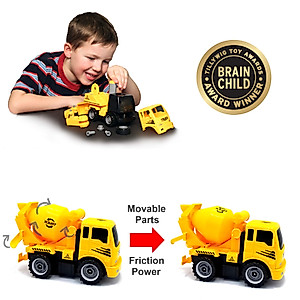 MUKIKIM Construct A Truck - Mixer. Take it Apart & Put it Back Together + Friction Powered(2-Toys-in-1!) Awesome Award Winning Toy That Encourages Creativity! …
