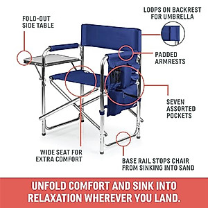 ONIVA - a Picnic Time brand - Sports Chair with Side Table, Beach Chair, Camp Chair for Adults, (Navy Blue)