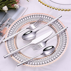 Aimilan 20 Piece Flatware Set Service for 4, 18/10 Stainless Steel Hexagonal diamond Handle Silverware Set, Thickened tableware Cutlery Set, Mirror Polished, Dishwasher Safe