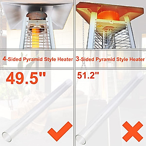 Patio Heater Glass Tube Replacement, 49.5 x 4" Patio Heater Replacement Parts with Ring, Outdoor Heater Replacement Parts for 4-Sided Pyramid Heater, Glass Tube Patio Heater for Hiland, fire sense