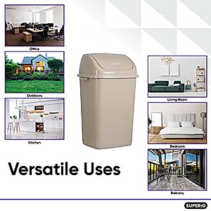 Superio Large Kitchen Trash Can 13 Gallon Beige Swing Top Trash Can with Lid, 52 Qt Garbage Waste Bin for Kitchen, Garage, Indoor, and Outdoor Trash Can