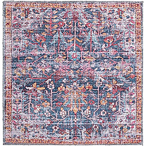 Rugs.com Maahru Collection Washable Rug – 3 Ft Square Navy Blue Low-Pile Rug Perfect for Living Rooms, Kitchens, Entryways, 3 ft 3 Square