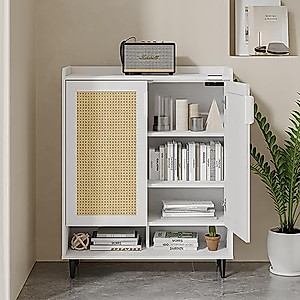 UpWiew Shoe Cabinet with Rattan Door, 5-Tier 31" Lx14 Wx38 H White