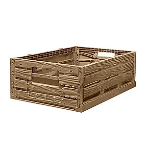 Alco Designs Collapsible Storage Bin/Container: Grated Wall Utility Basket/Tote, Durable, Long-Lasting, Wooden Designed Plastic (Small 24x16x4.1", Brown)