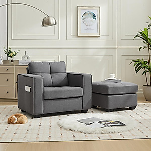 TYBOATLE Accent Chair, 38.58" W Mid-Century Modern Linen Fabric Tufted Living Room Chair, Comfy Upholstered Reading Club Arm Chairs for Living Room, Bedroom, Office (Dark Grey)