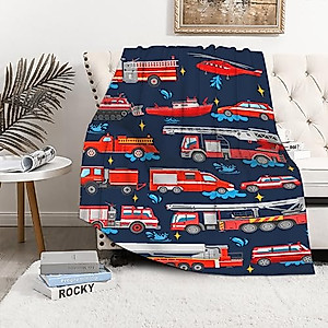 Firetrucks Fire Engines Trucks Throw Blanket Lightweight Blanket Gift for Girls Boys Soft Funny Animal Blanket for Bed Couch Sofa Chairs—All Season 40''x50'' for Kids/Children