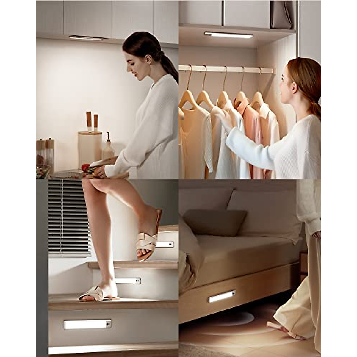 EZVALO Under Cabinet Lights, LED Closet Light Wireless USB Charging, Motion Sensor Lighting Indoor 5300K Dimmable Night Lights with Remote Control for Kitchen,Bedroom,Wardrobe,Hallway,Stairs (3 Pcs)