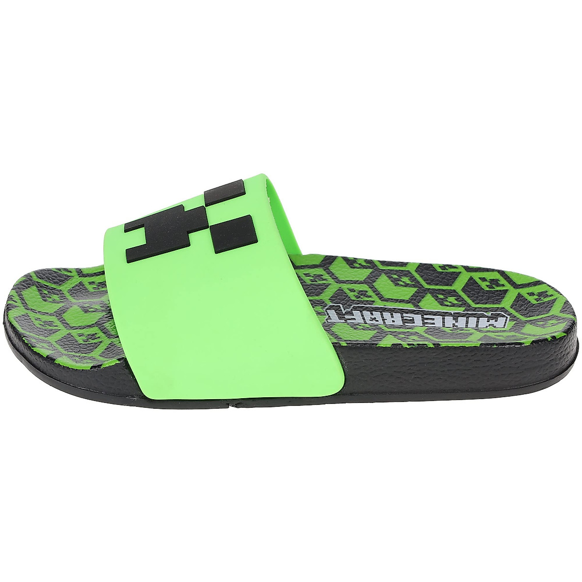 Minecraft Boys' Sport Slide Sandals, Indoor Outdoor Pool Slide, Black/Green, Size 12/13 Little Kid