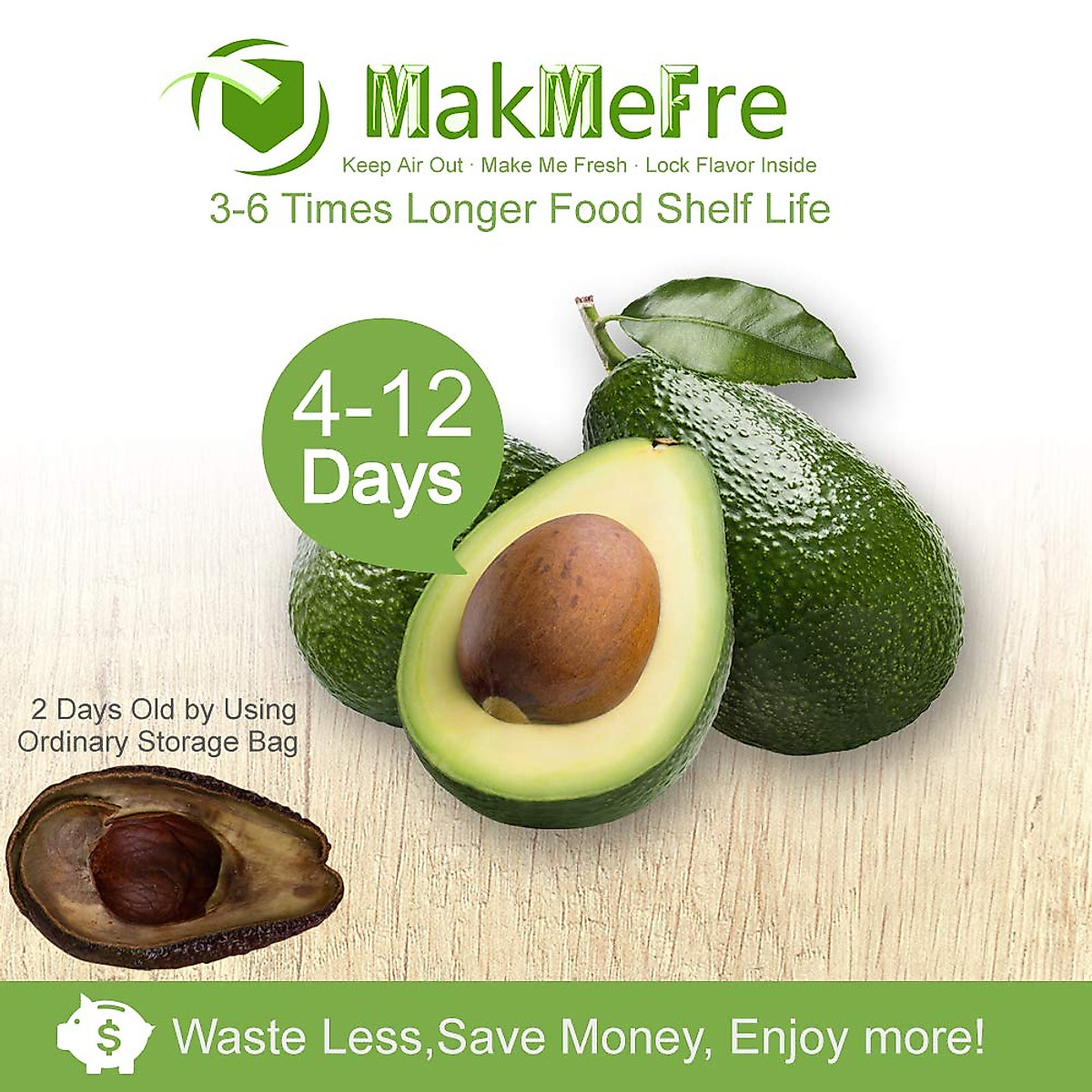 MakMeFre100 Count Vacuum Sealer Bags 50 Each Size Pint 6" x 10" and Quart 8" x 12"for Food,BPA Free,Heavy Duty,Sous Vide Vaccume Safe,Universal Design Pre-Cut Vacuum Seal Bags