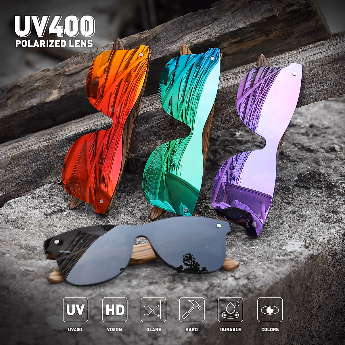 KITHDIA Zebra Wooden Bamboo Sunglasses Polarized for Men and Women - Wood Temples Sunglasses S5029