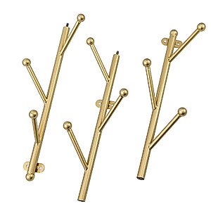 MyGift 9 Hook Wall Mounted Modern Gold Tone Metal Hat and Coat Hanger Tree, Decorative Entryway Vertical Hanging Garment Rack with Branch Style Hooks for Umbrellas Scarves Purses