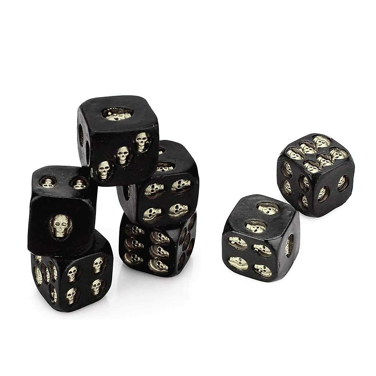 5pcs/Set Black Mini Skull Dice Six Sided Resin Skull Dice for Party Playing Drinking Death Table Game Party Halloween Festival Bar Game Toy Tool (Silver)