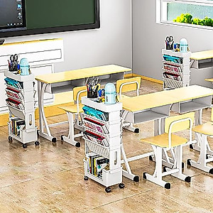 YFXCVSL 5 Tier Book Rack Storage Bookshelf, Mobile Bookshelf with Wheels, Movable Unique Bookcase Small Rolling Bookshelf, Mobile Book Cart Organizer Bookshelves for Office, Dorm, Classroom, White