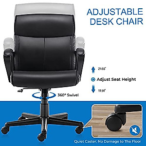 MCQ Office Chair, PU Leather Computer Chair Low-Back Desk Chair with Adjustable Height/Armrests, Swivel Rolling Task Chair