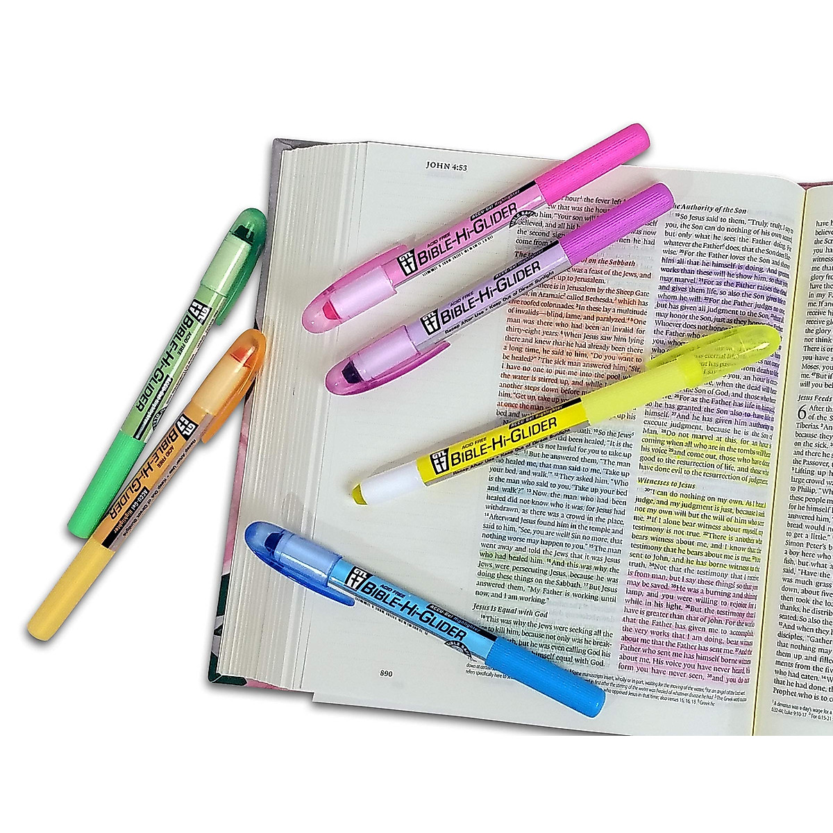 G.T. Luscombe Company, Inc. Accu-Gel Bible-Hi-Glider Bible Study Set | Precise Tip Size | No Bleed Solid Gel Highlighter | No Smearing or Fading | Long Lasting Bright Translucent Colors (Set of 6)