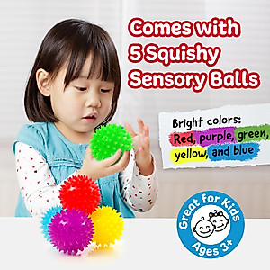 [5 Pack] Spiky Sensory Balls - Squeezy and Bouncy Fidget Toys - Sensory Toys – No BPA Phthalates Latex – School and Special Education Supply