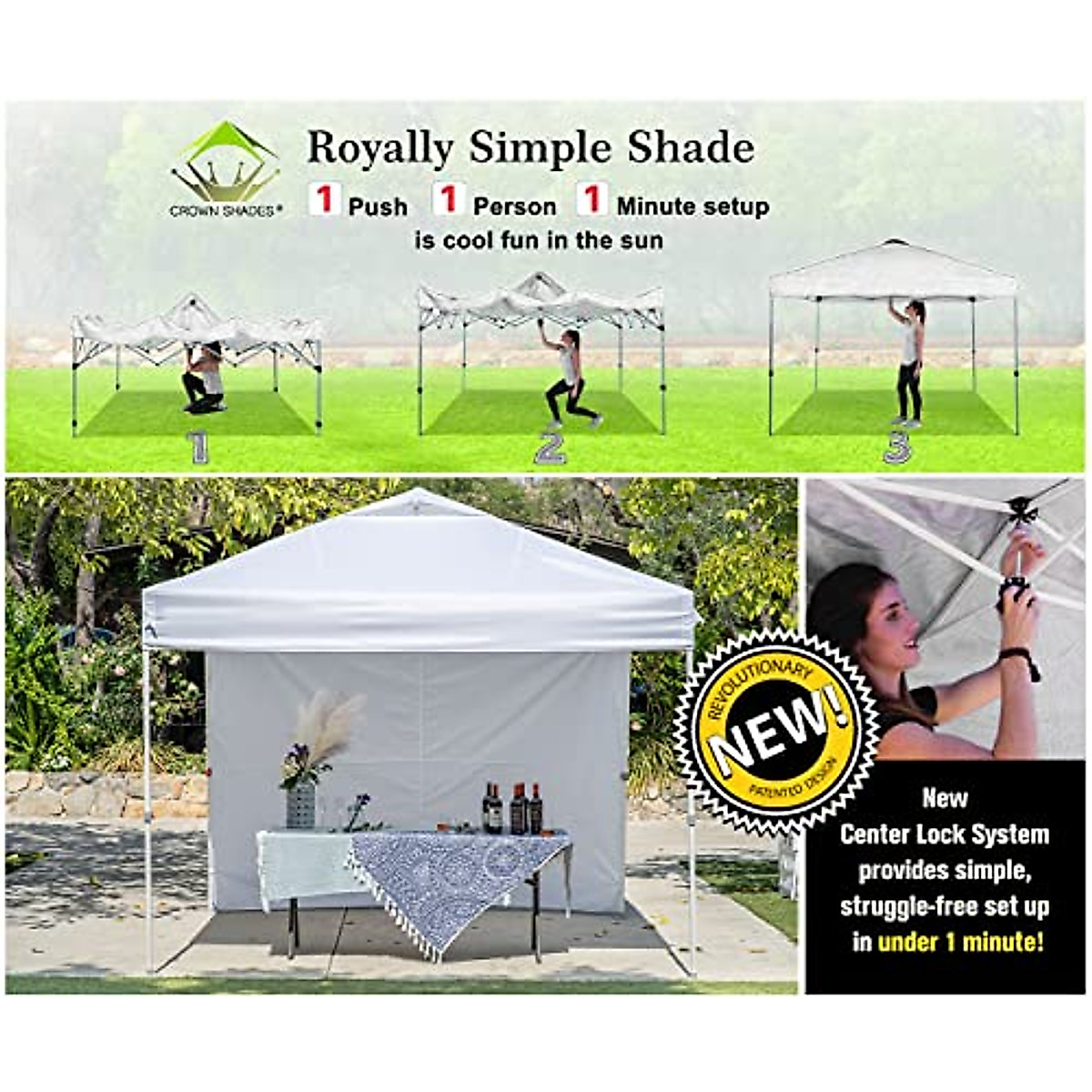 CROWN SHADES Comercial Instant Canopy Pop Up Tent 10X10 (10x10 with 4 Sidewalls, White)