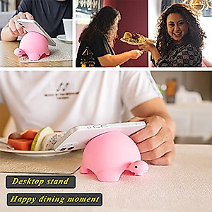 Cute Phone Stand for Desk, Soft Silicone Desktop Phone Holder iPhone Stand - Creative & Fun Design - Put from Any Angle, Animal Cell Phone Stand Suitable for All Smartphones (Pink)