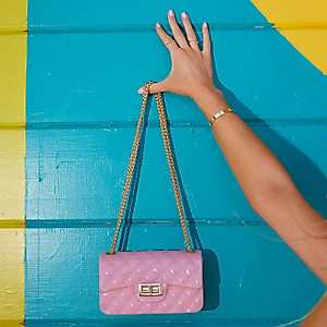 Olivia Miller Women's Fashion Finn PVC Jelly Pink Gradient Pattern Small Crossbody Bag w Convertible Strap, Evening Everyday Casual Work Purse Handbag