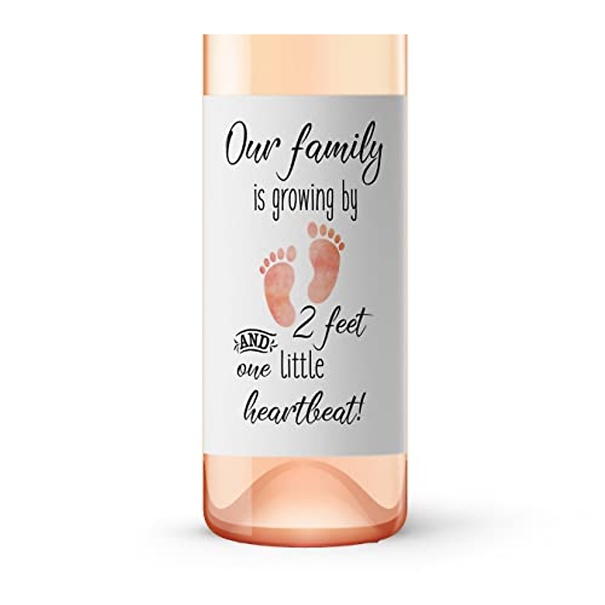 ● SET of 6 ● GENDER NEUTRAL Pregnancy Announcement Wine Labels - 2 Feet & 1 Little Heartbeat! Alternative to Pregnancy Announcement Cards, Pregnancy Reveal Wine Labels, Baby Feet, WATERPROOF, P100-6BF