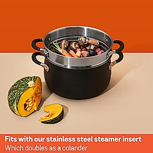 Meyer Stainless Steel Dutch Oven, 5 quart Stock Pot, 9.5" Induction Compatible Stockpot, Dishwasher Safe Casserole Pot, Oven Safe, Matte Black with Silicone Handles, Accent Series Cookware