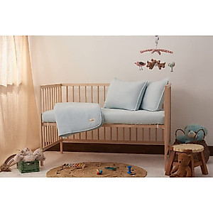 Muslin Crib Sheets for Boys and Girls, 28"x 52" + 9", 100% Cotton Neutral Fitted Sheet, Soft and Breathable, Solid Colors for Standard Crib Mattresses, Great for Baby, Kids and Toddlers (Baby Blue)