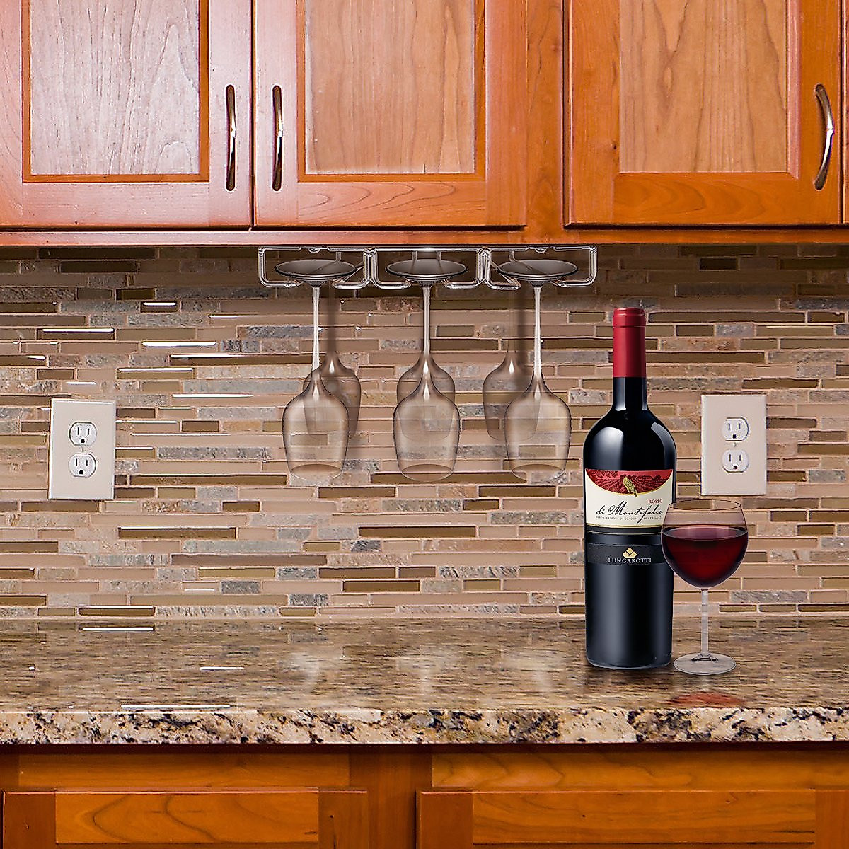 Sorbus Under Cabinet Wine Glass Rack and Stemware Holder – 3 Rows Holds up to 9 of Your Most Delicate Glassware