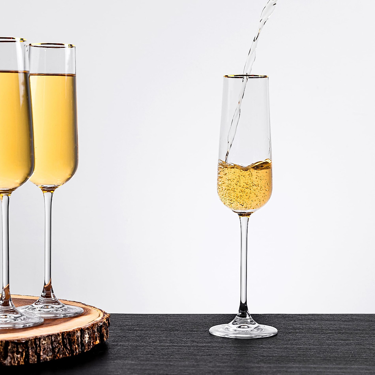 The 7th Beryl CRYSTAL LUXE Champagne Flutes, 24k Gold Champagne Glasses Set of 4, Hand blown Crystal Champagne Flutes Glass,Mimosa glasses, Gifts for Wedding, Anniversary, Women, Men, Birthday