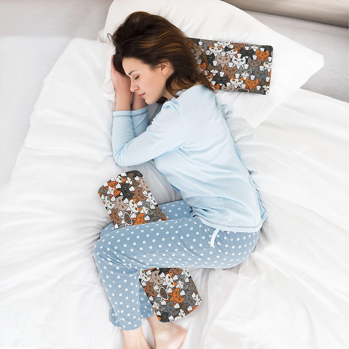 Vnurnrn Cartoon Cats Neck Support Pillow Round Neck Roll Bolster Cylinder Pillow Cervical Pillows Travel Pillow for Leg Knee Back Head Support for Bedroom Camp Work Women Men