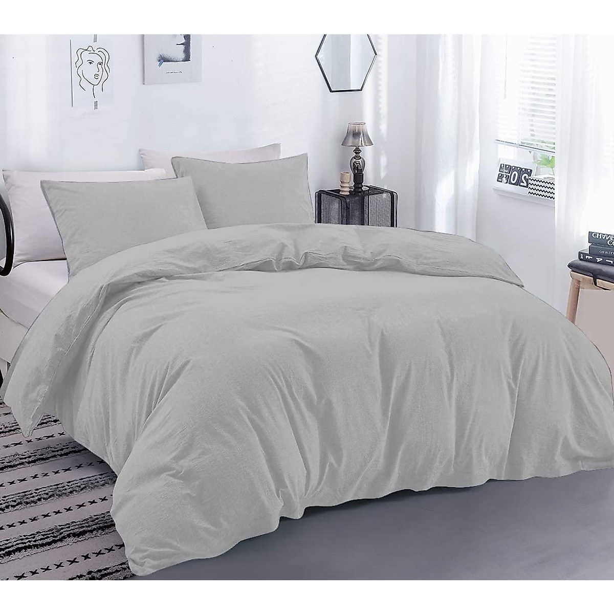 Luxury, Soft 800 Thread Count 100% Egyptian Cotton Oversized Super King (120"x98") Inch,3Pcs Duvet Cover Set with Zipper Closure & Corner Ties (1Duvet Cover & 2Pillowshams), Silver Solid
