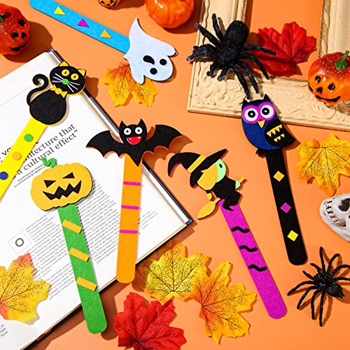 24 Pcs Halloween Bookmark Crafts for Kids Bulk Craft Kit Halloween Bookmarks Pumpkin Witch Owl Bat Ghost Cat for Boys Girls Classroom Rewards Holiday Halloween Party Supplies Trick or Treat Prizes